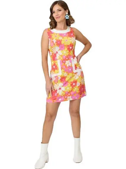 SMAK PARLOUR 1960s Sleeveless Mod Shift Dress - Orange Floral Print
