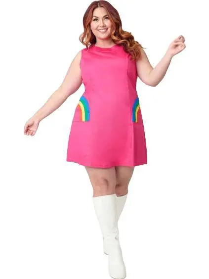 SMAK PARLOUR 1960s Sleeveless Shift Dress - Hot Pink W/rainbow