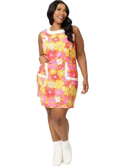 SMAK PARLOUR 1960s Sleeveless Shift Dress - Orange Floral Print