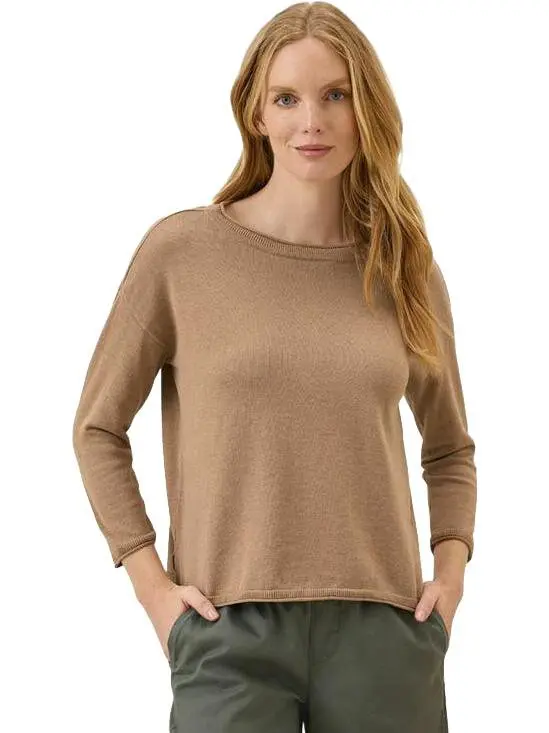 PACT Organic Cotton Classic Fine Knit Wide Neck Sweater - Sesame Heather