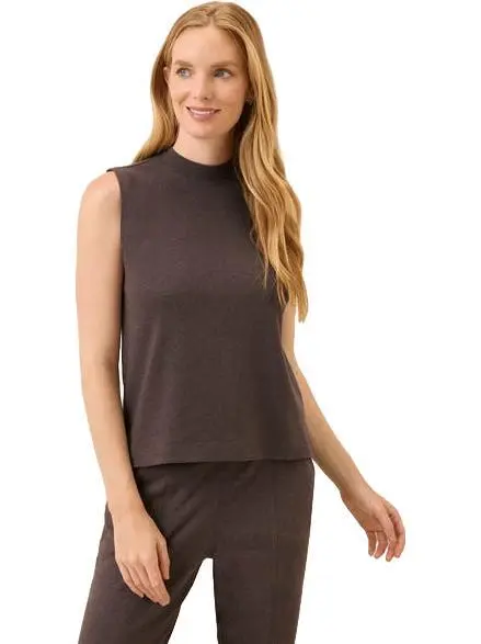 PACT Organic Cotton Mock Neck Shell - Chocolate Heather
