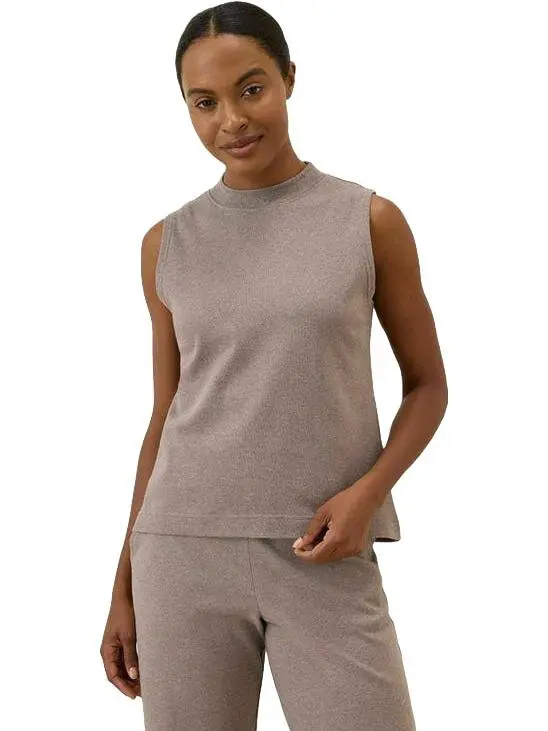 PACT Organic Cotton Mock Neck Shell - Deep Taupe Heather
