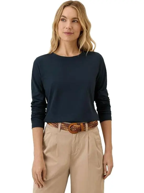 PACT Organic Cotton Luxe Stretch Jersey Slim Long Sleeve Tee - Midnight Blue