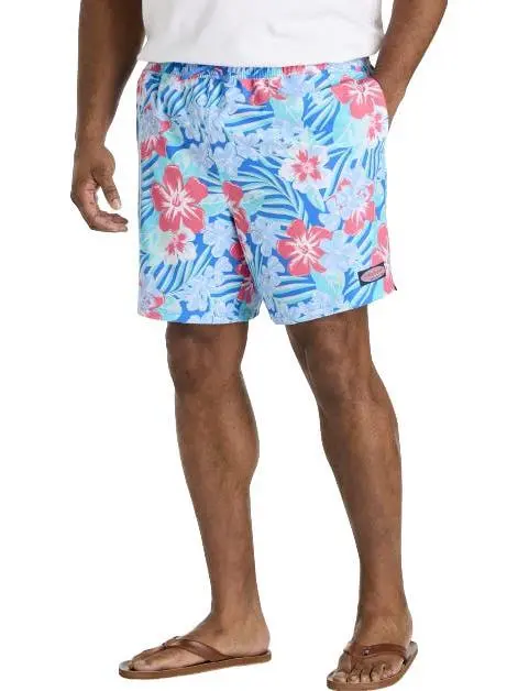 Vineyard Vines Big & Tall Floral Print Swim Trunks - Tide Blue