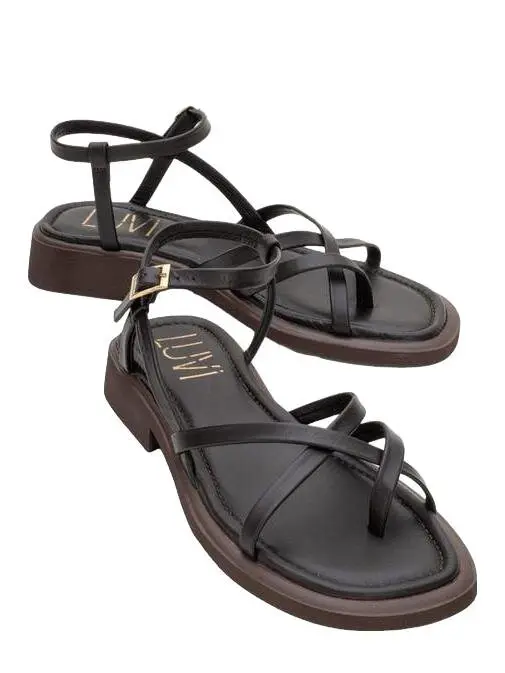 FOREVER & ALWAYS SHOES Antas Leather Flat Sandals - Brown Leather