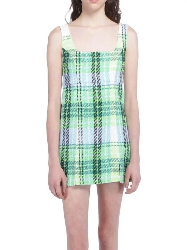 Anna Sui Capri Plaid Mini Dress - Lime Multi