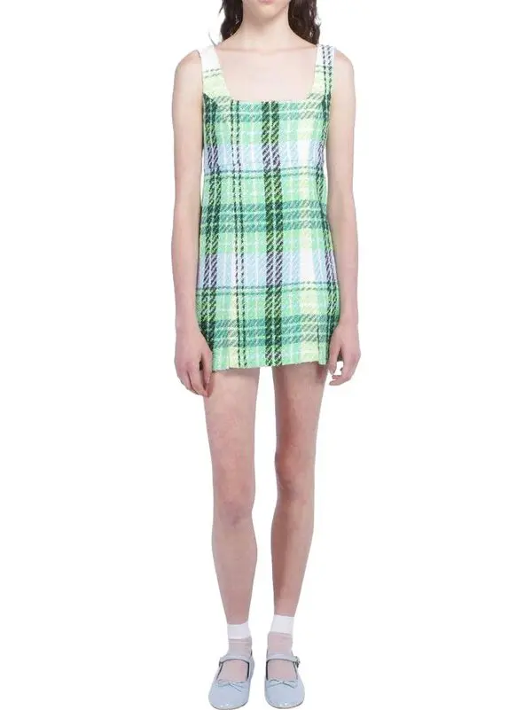Anna Sui Capri Plaid Mini Dress - Lime Multi