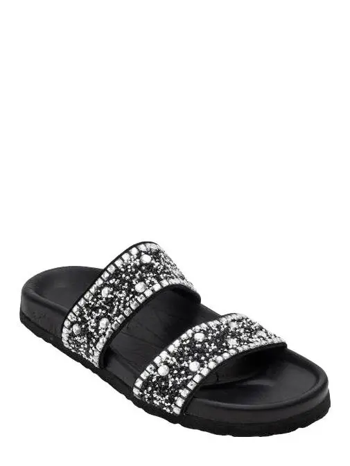 FOREVER & ALWAYS SHOES Jamie Leather Slide Sandal - Black Leather