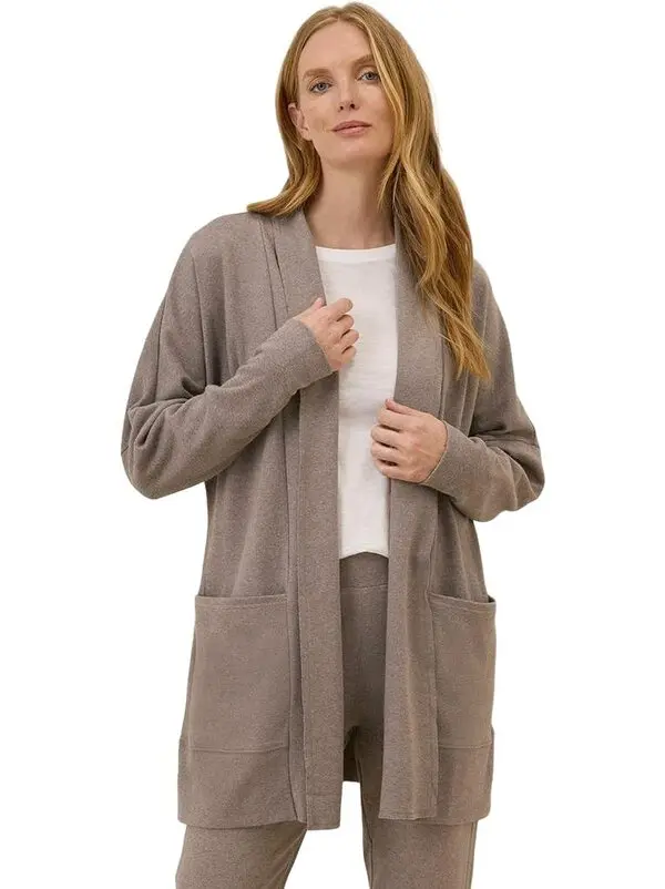 PACT Organic Cotton Airplane Wrap Cardigan - Deep Taupe Heather
