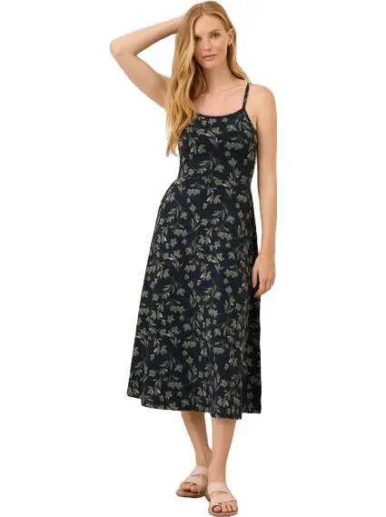 PACT Fit & Flare Midi Dress - Painted Petals Midnight Blue