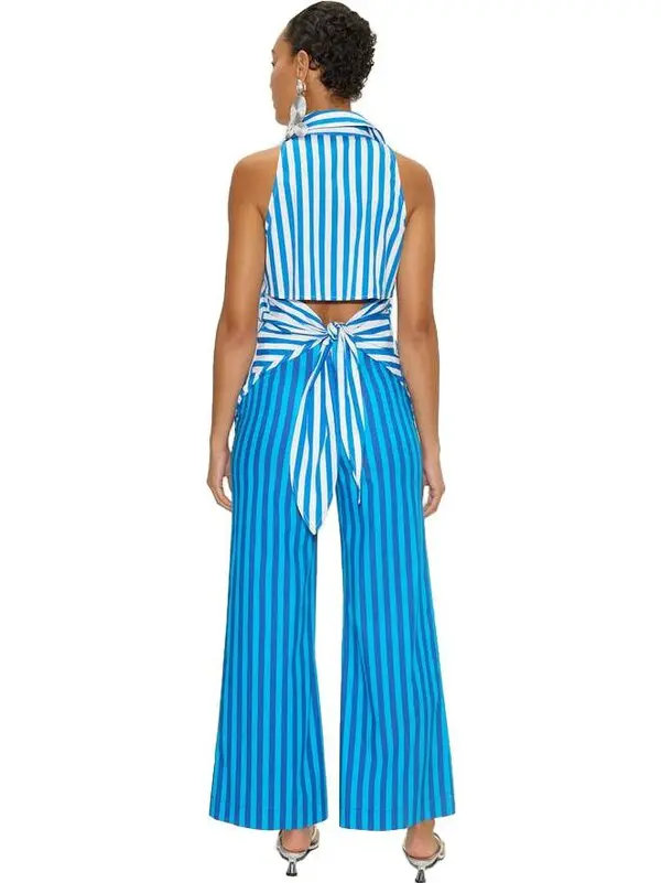 SIMONMILLER Printed Loch Sleeveless Poplin Button-up - Blue Stripe
