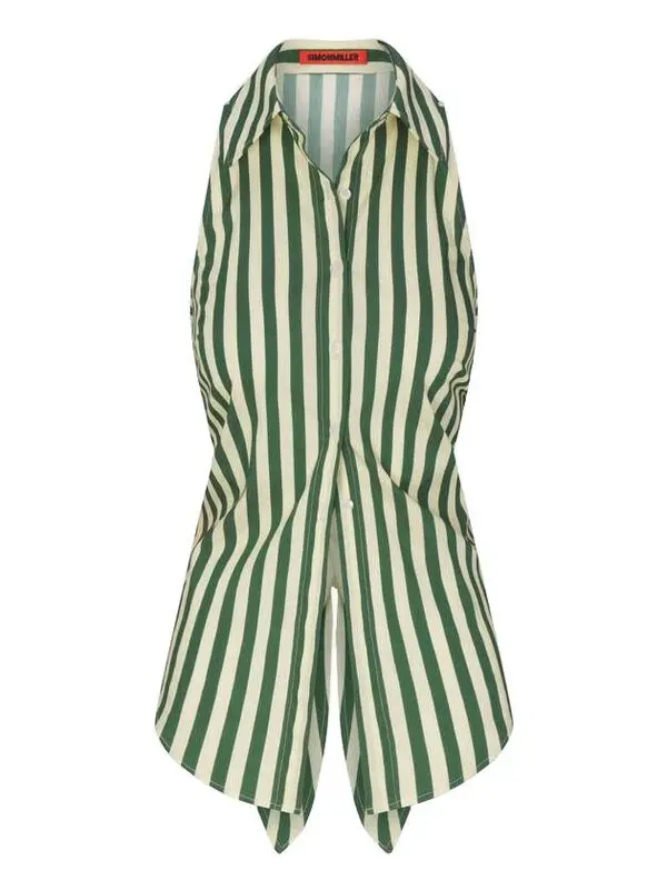 SIMONMILLER Sleeveless Printed Poplin Button-up Shirt - Gummy Green/ecru