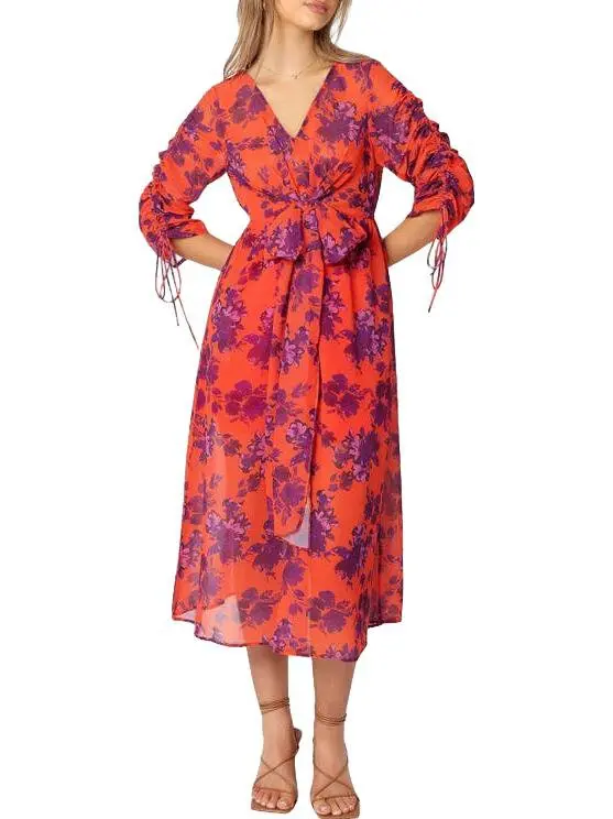 PETAL & PUP Hallie Floral Midi Dress - Red Wine