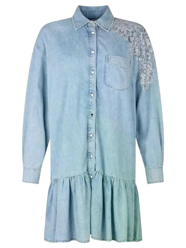 Liu Jo Lace-detail Denim Shirtdress - Blue