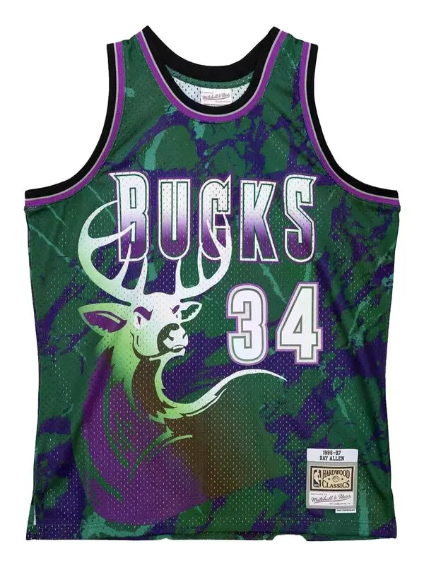 Mitchell & Ness Nba Milwaukee Bucks 1996 Ray Allen Team Marble Swingman Jersey Vest Top - Green