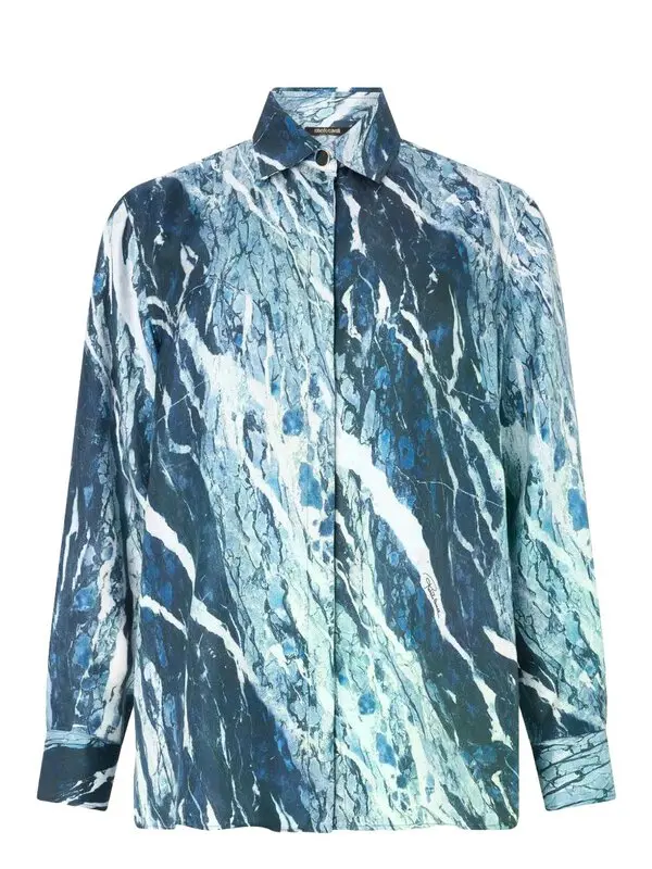 Roberto Cavalli Marble-print Shirt - Blue