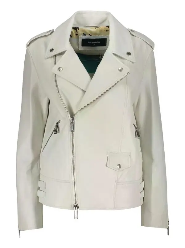 Dsquared2 Leather Biker Jacket - Neutrals