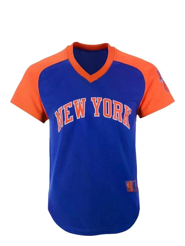 Mitchell & Ness Final Seconds Mesh V-neck Nba Knicks T-shirt - Blue