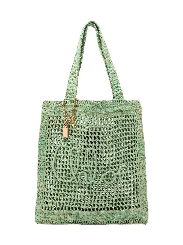 Chloé Raffia Logo Tote - Green