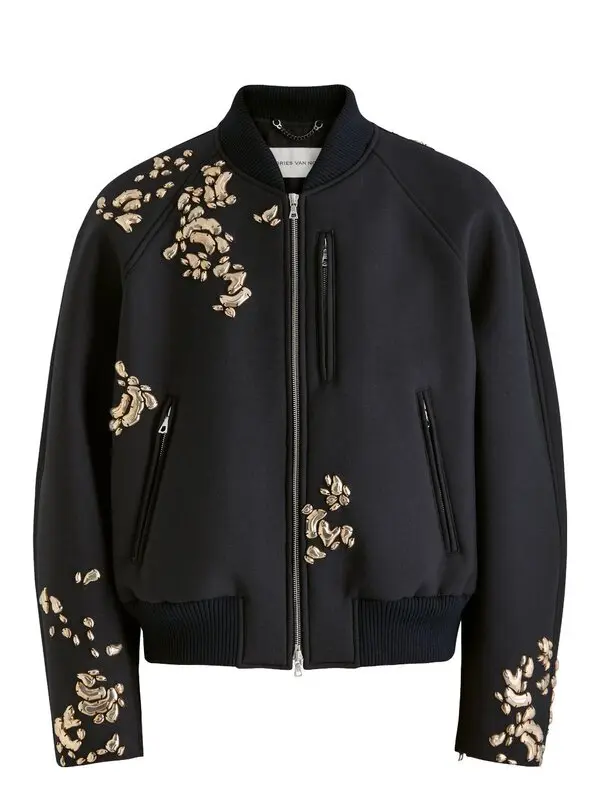 Dries Van Noten Vermont Embellished Wool-blend Bomber Jacket - Dark Blue