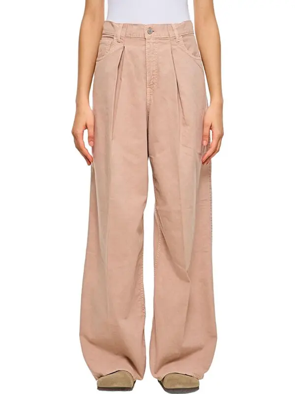 HAIKURE Pleated Wide Leg Jeans - Nude