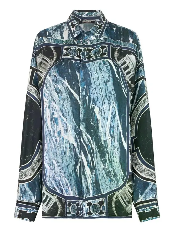 Roberto Cavalli Marble-print Shirt - Blue