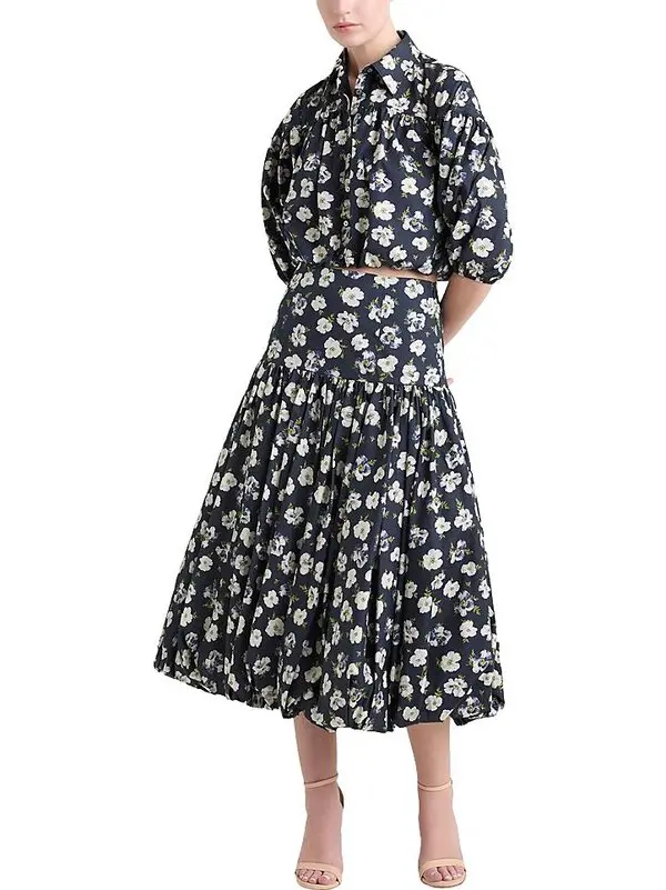 Cinq À Sept Ellah Mini Tossed Poppies Midi Skirt - Navy Multi