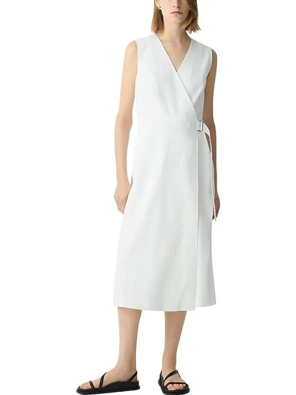 Theory Sleeveless Linen Blend A-line Wrap Dress - White
