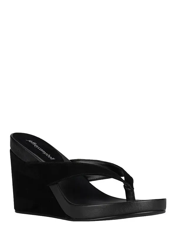 Jeffrey Campbell Liezel Wedge Sandals - Black Suede Combo