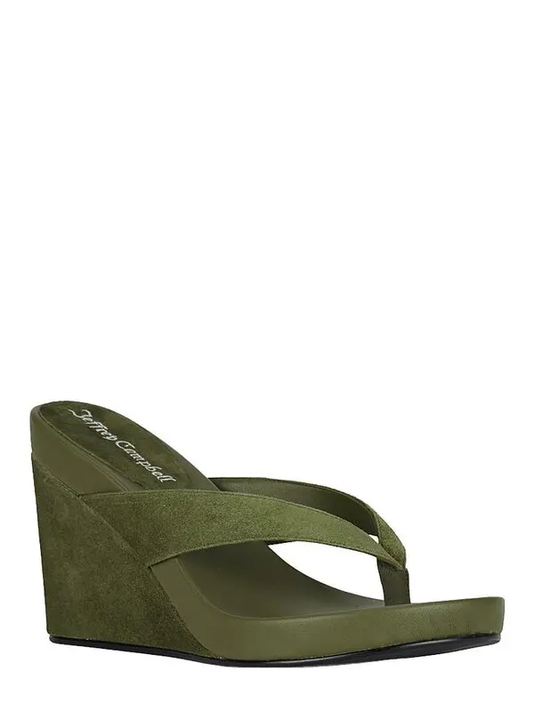 Jeffrey Campbell Liezel Wedge Sandals - Olive Suede Combo