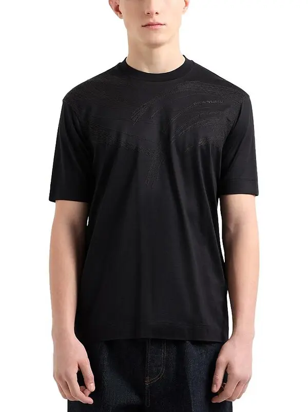 Emporio Armani Lyocell Blend Embroidered Motif Tee - Black