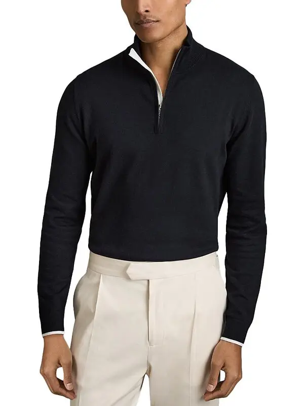 REISS Long Sleeve Zip Sweater - Navy
