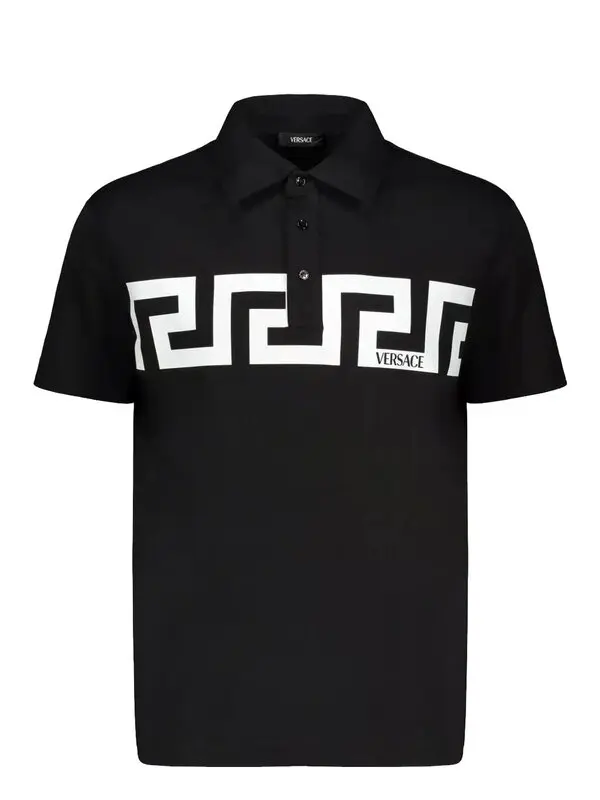 Versace Short Sleeve Cotton Polo Shirt - Black