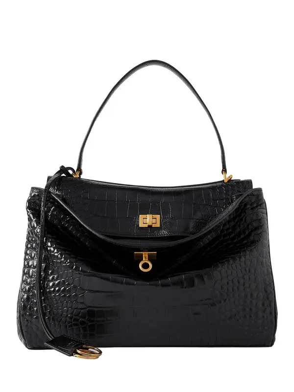 Balenciaga Rodeo Medium Croc-effect Leather Tote - Black
