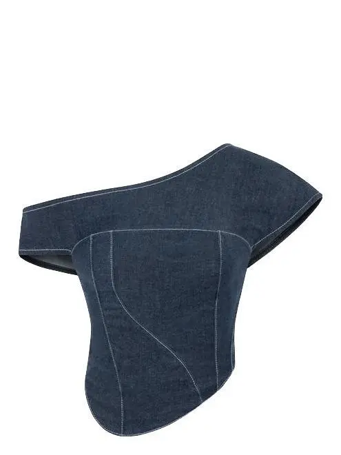 JENDUE Vonk Asymmetric Denim Top - Vista Blue