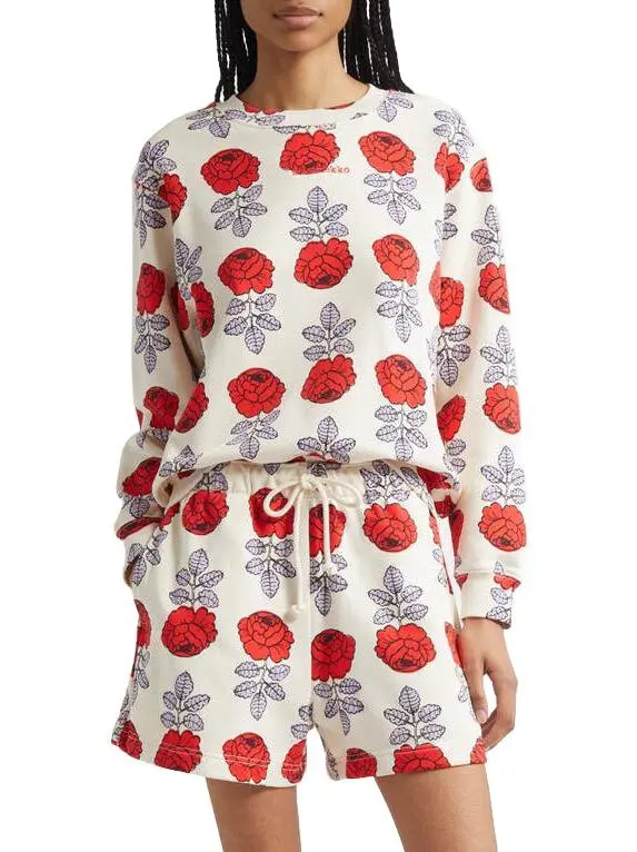 Marimekko Floral Print Cotton Sweatshirt - Off White Red Lilac