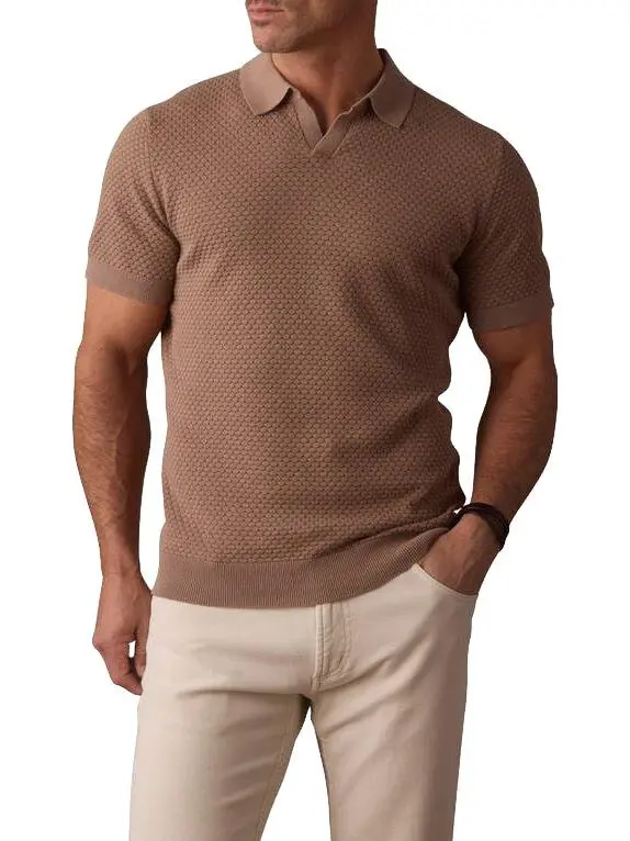 THE NORMAL BRAND Robles Johnny Collar Textured Cotton Jacquard Polo Sweater - Taupe