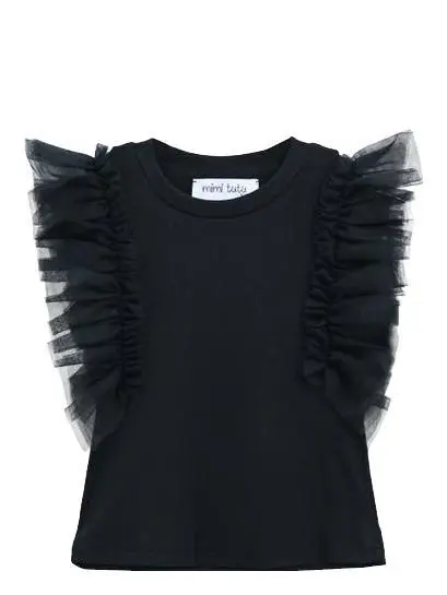MIMI TUTU Tulle Frill T-shirt - Black