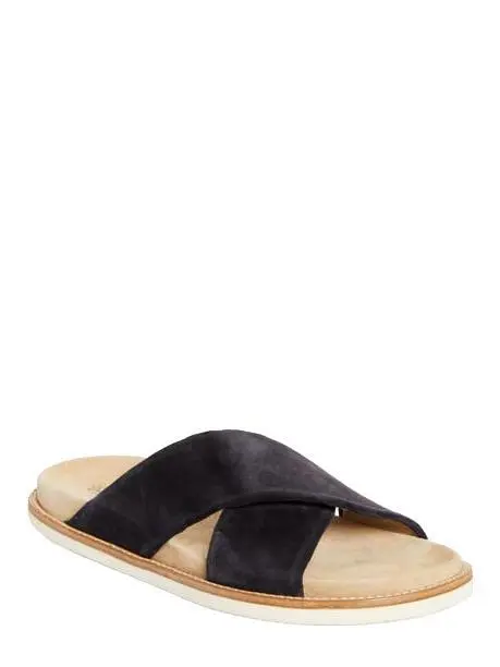 Brunello Cucinelli Cross Strap Suede Slides - Chh10 Dark Blue