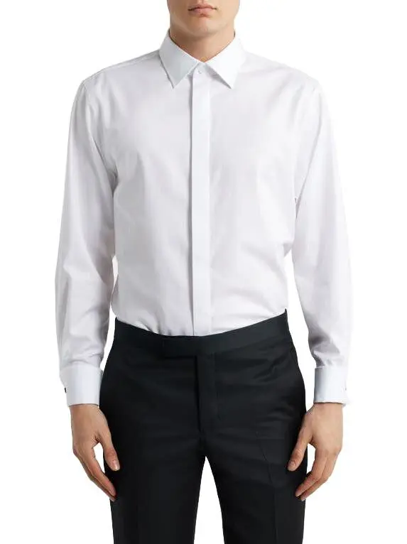 Nordstrom Traditional Fit Non-iron White Cotton Tuxedo Shirt - White Steven Texture