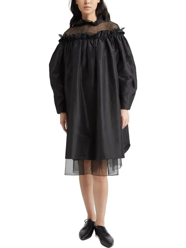 MERUERT TOLEGEN Parachute Sculpted Long-sleeve Taffeta & Tulle Dress - Black Taffeta