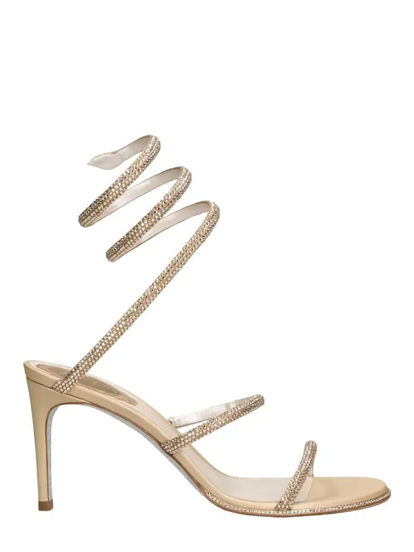 Rene Caovilla Cleo Embellished Satin Sandals 80 - Beige
