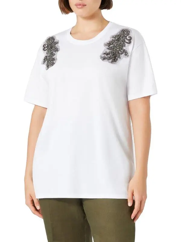 Marina Rinaldi Perak Embellished Cotton T-shirt - Optic White