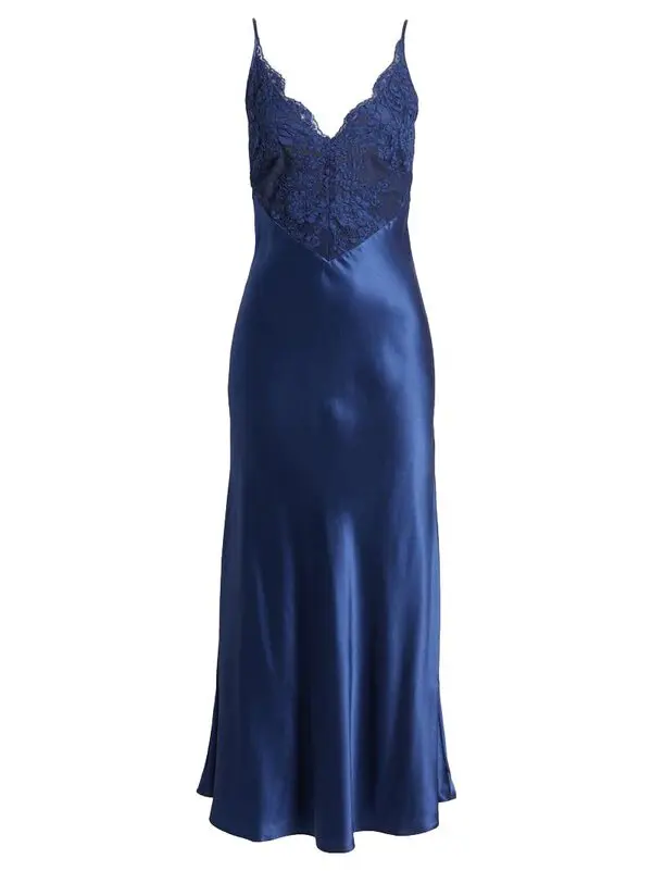 DELFI COLLECTIVE Polina Lace Bodice Satin Slipdress - Navy