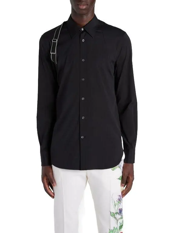 Alexander McQueen Logo Tape Harness Stretch Cotton Button-up Shirt - Black Silver