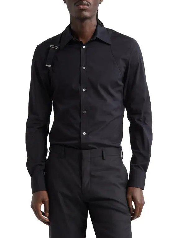 Alexander McQueen Logo Tape Harness Stretch Cotton Button-up Shirt - Black