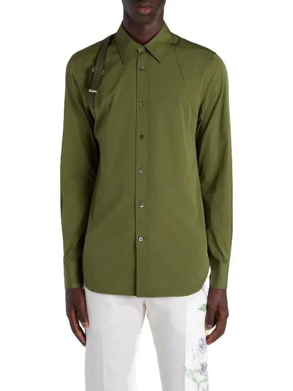 Alexander McQueen Logo Tape Harness Stretch Cotton Button-up Shirt - Military Green
