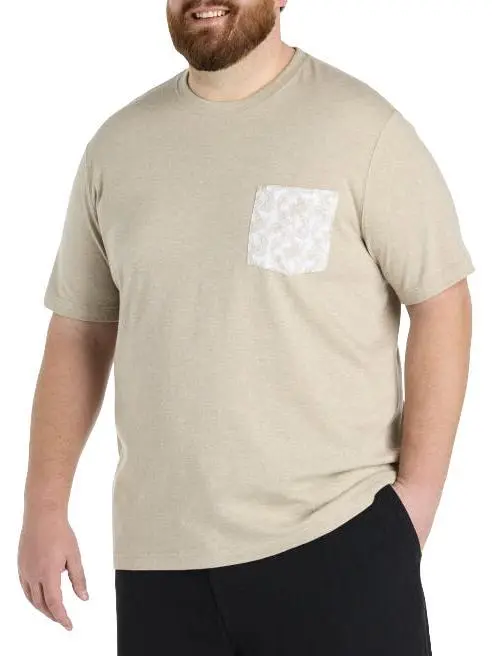 HARBOR BAY BY DXL Big & Tall Moisture-wicking Printed Pocket T-shirt - Peyote Heather