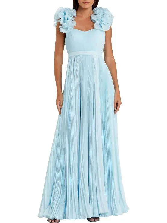 Mac Duggal Ruffle Strap Pleated Organza Gown - Powder Blue