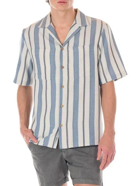 ORIGINAL PAPERBACKS Del Mar Stripe Stretch Weave Camp Shirt - Ocean